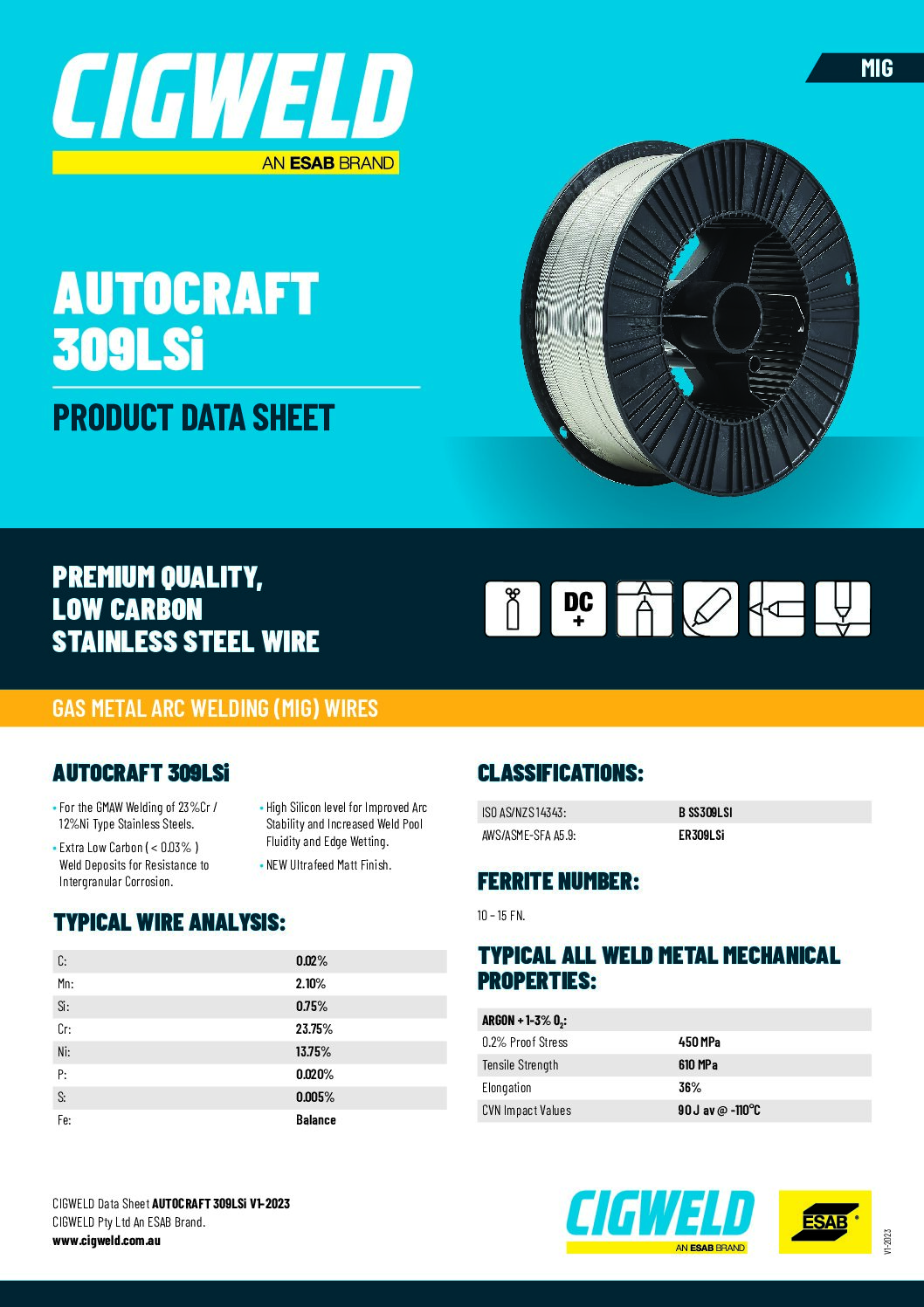 Autocraft 309LSi (ER309LSi) - Mig Wire - Cigweld