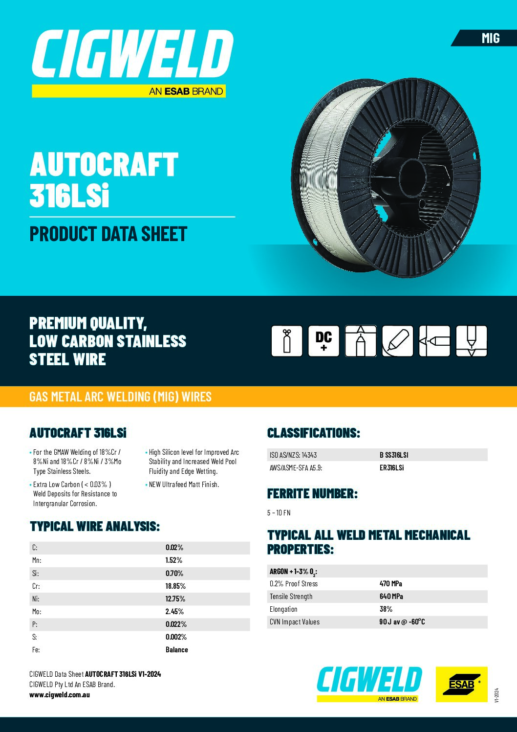 Autocraft 316LSi (ER316LSi) - Mig Wire - Cigweld