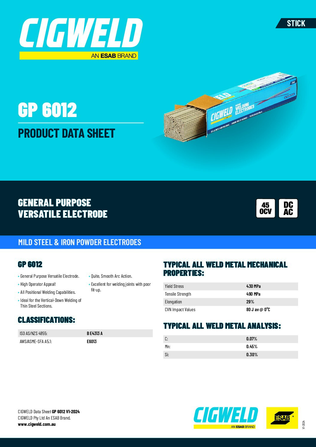 GP6012 (E6013) - Electrodes - Cigweld